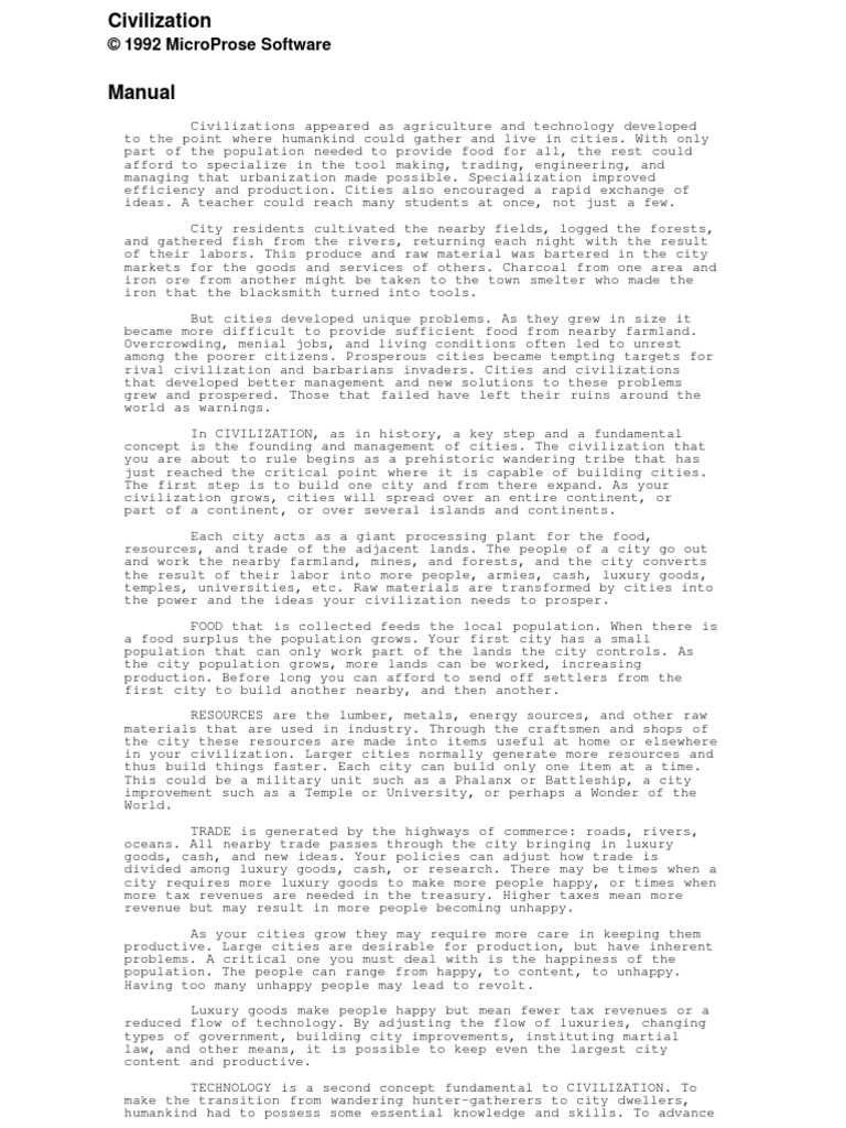 AMIGA - Civilization Manual | PDF | Diplomacy | Civilization