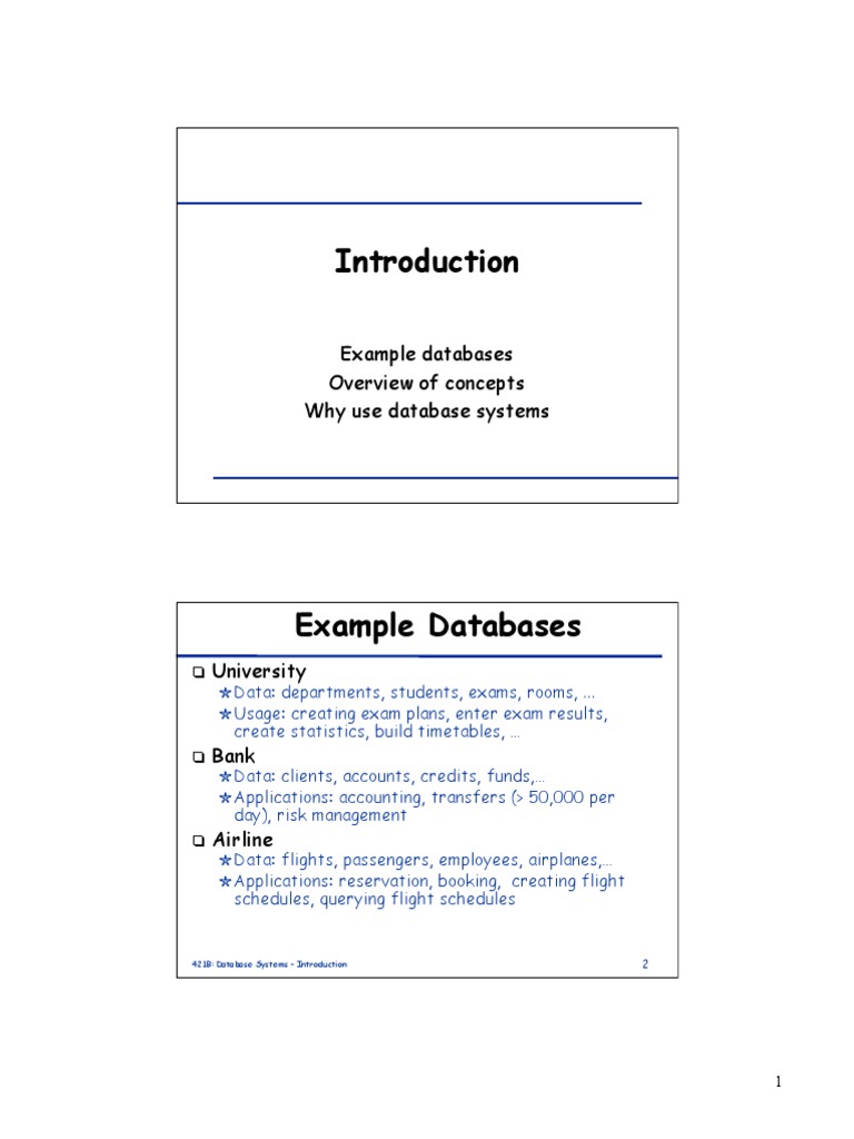 Example Databases Overview of Concepts Why Use Database Systems | PDF | Database Transaction ...