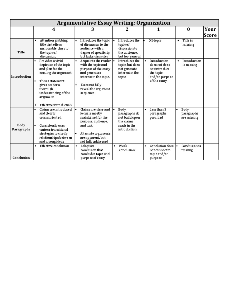 Essay Writing Rubric Guide | PDF