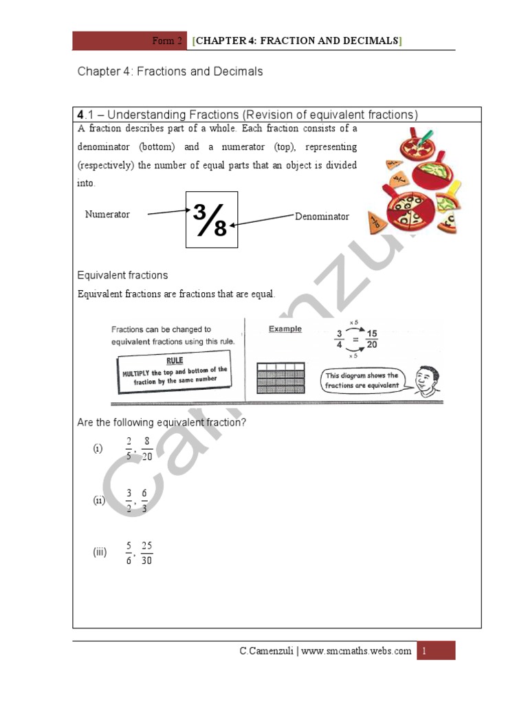 Chapter 4 Fractions and Decimals Form 2 | PDF | Fraction (Mathematics ...