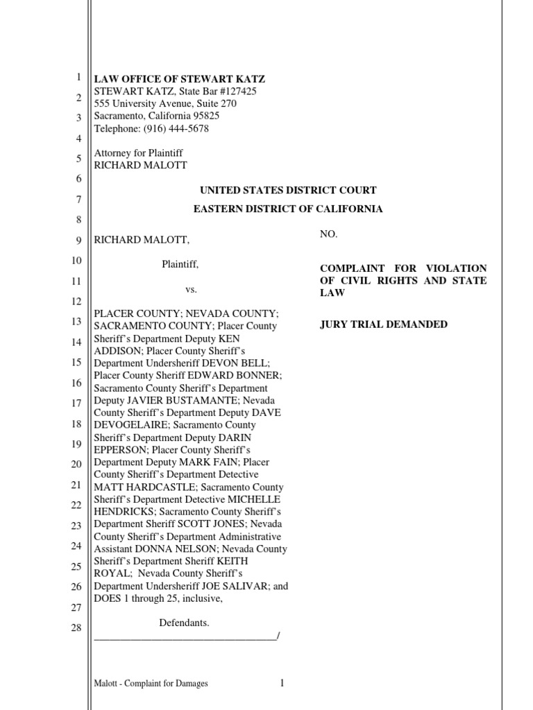 Richard Malott complaint of violation of civil rights and state law ...