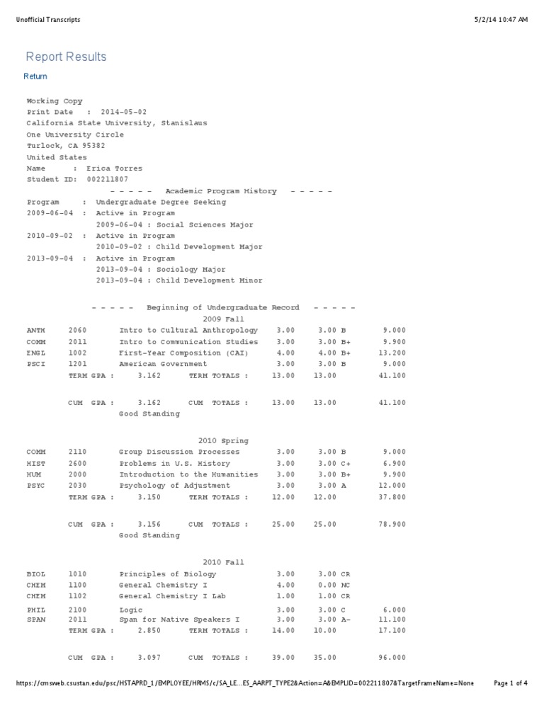 Unofficial Transcripts | PDF | Academia | Psychological Concepts