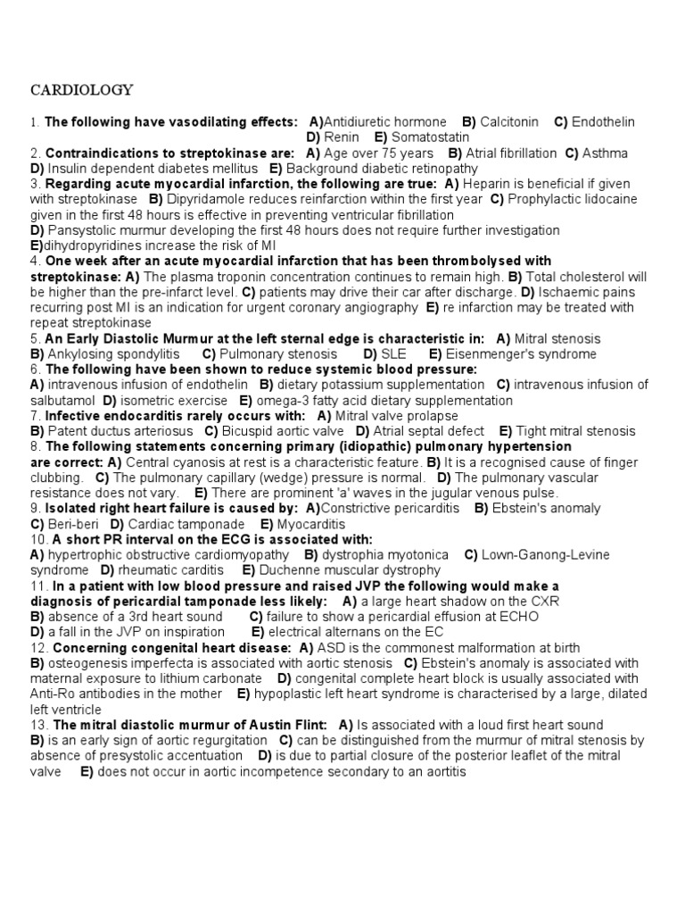 Cardiology MCQ | PDF | Heart | Coronary Circulation