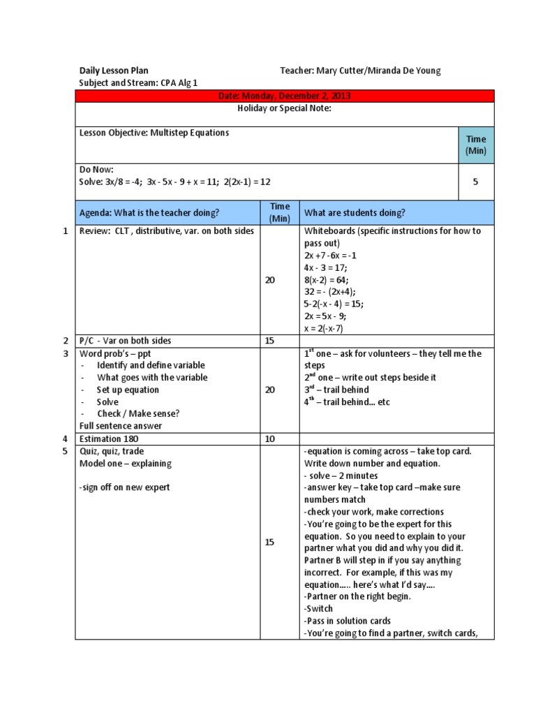 Cpa - Lead Teach Dec 1 | PDF | Lesson Plan | Fraction (Mathematics)