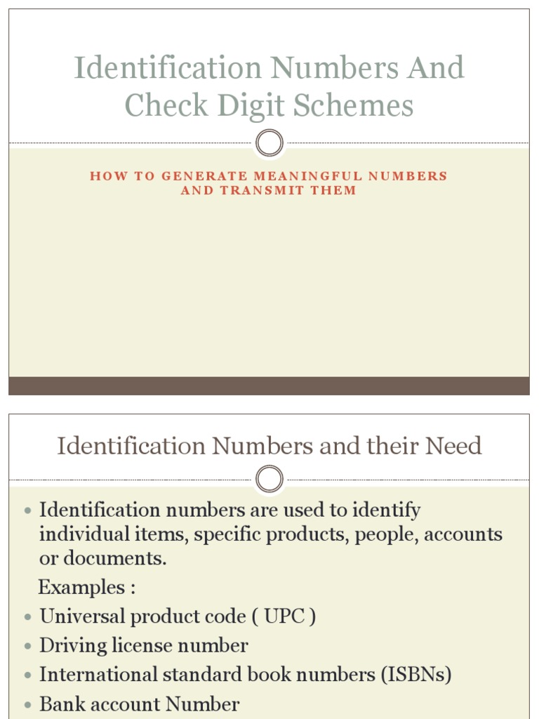 Identification Numbers and Check Digit Schemes | PDF | Discrete ...