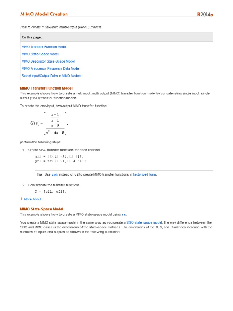 MIMO Model Creation - MATLAB & Simulink - MathWorks India | PDF | Matrix (Mathematics ...