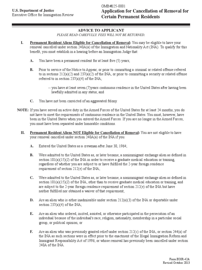Eoir 42 A | PDF | Permanent Residence (United States) | United States ...