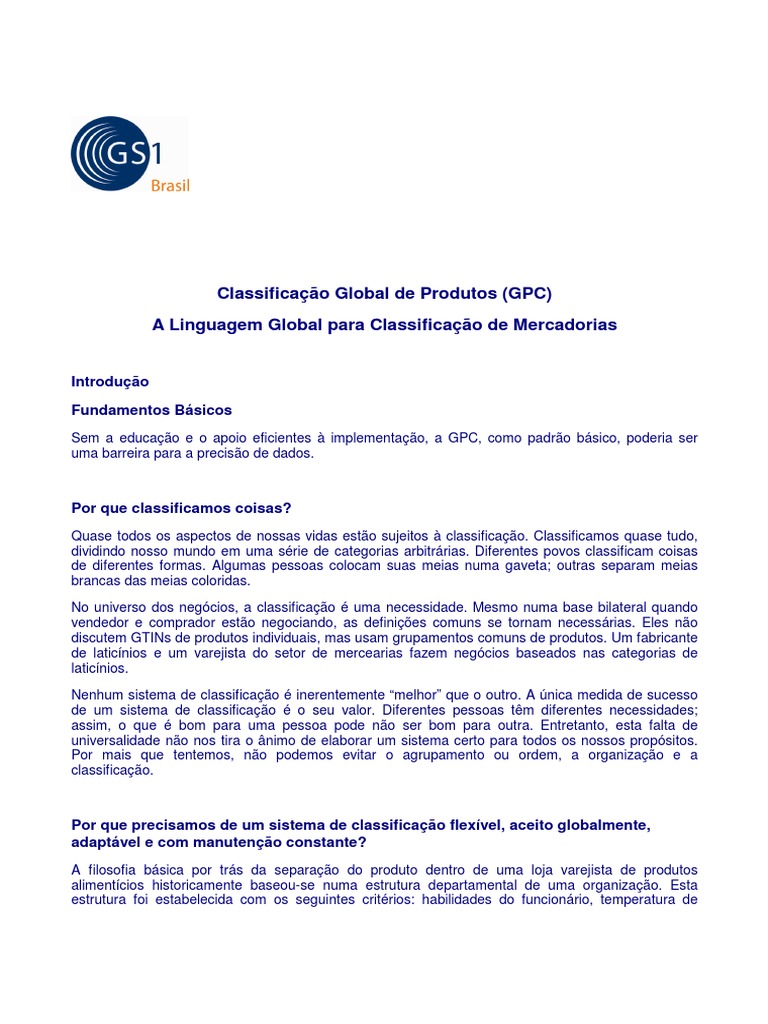 Classificacao Global de Produtos GPC | PDF | Indústrias | Classe ...