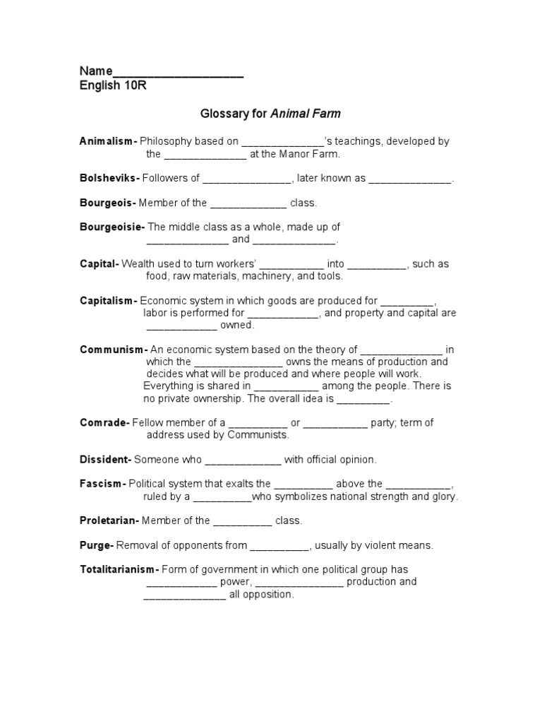 Animal Farm Glossary for English 10R | PDF | Politics | Social Science