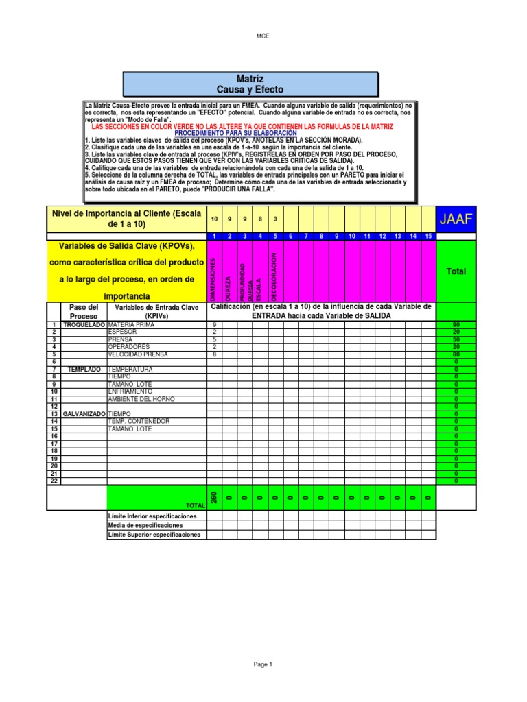 Formato Matriz Causa Efecto | PDF