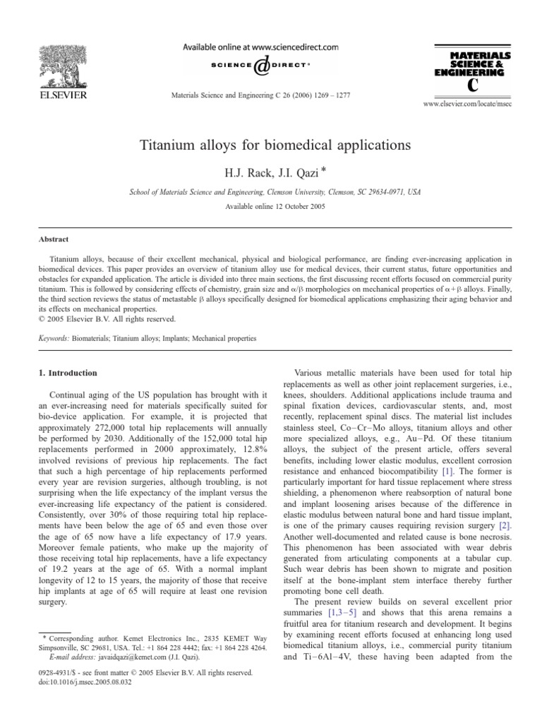 Titanium Alloys For Biomedical Applications | PDF | Titanium | Strength ...