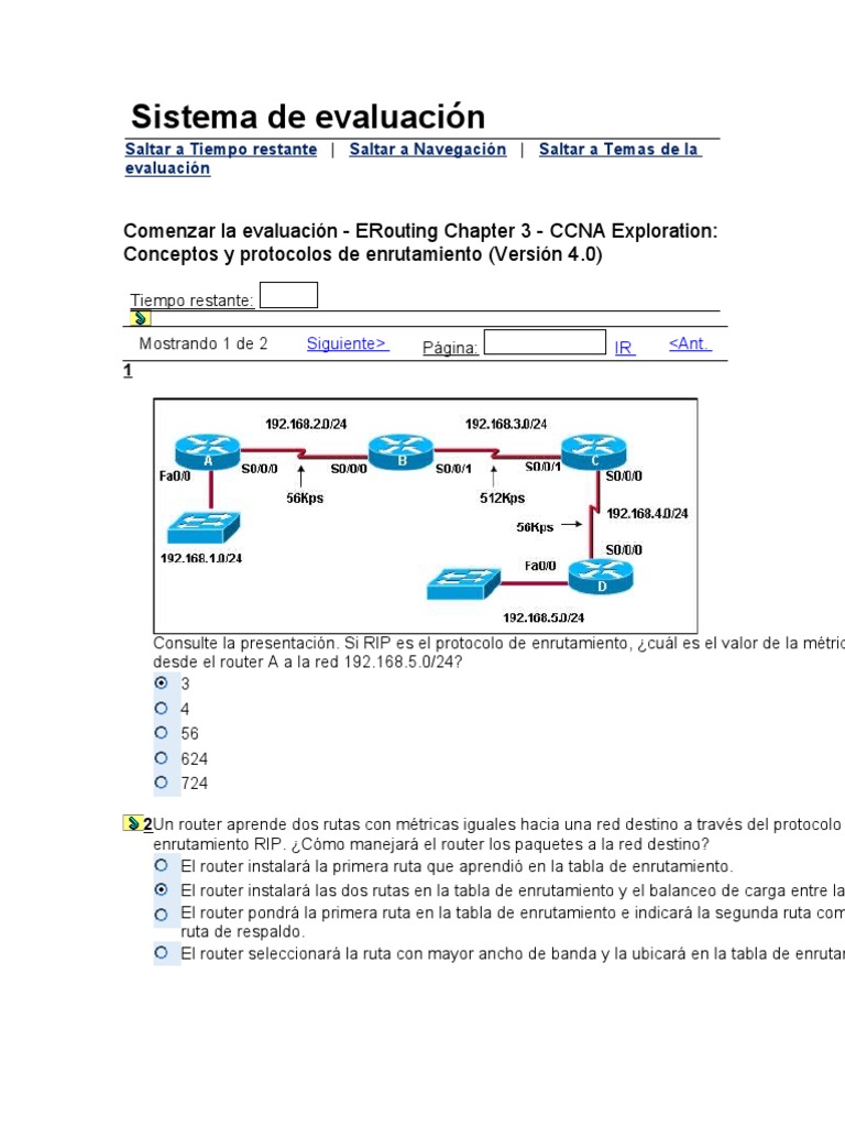 Examen Capitulo 3 Ccna2 Exploration 40 | PDF | Enrutador (Computación) | Enrutamiento
