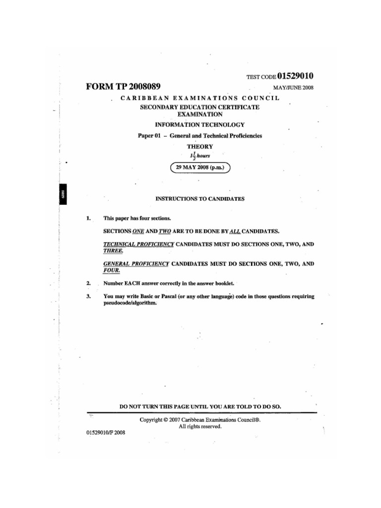 Csec It 2008 Paper 2 | PDF