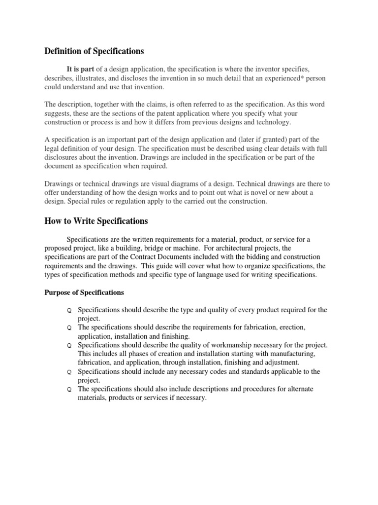 How To Write Specifications | Download Free PDF | Patent Application ...