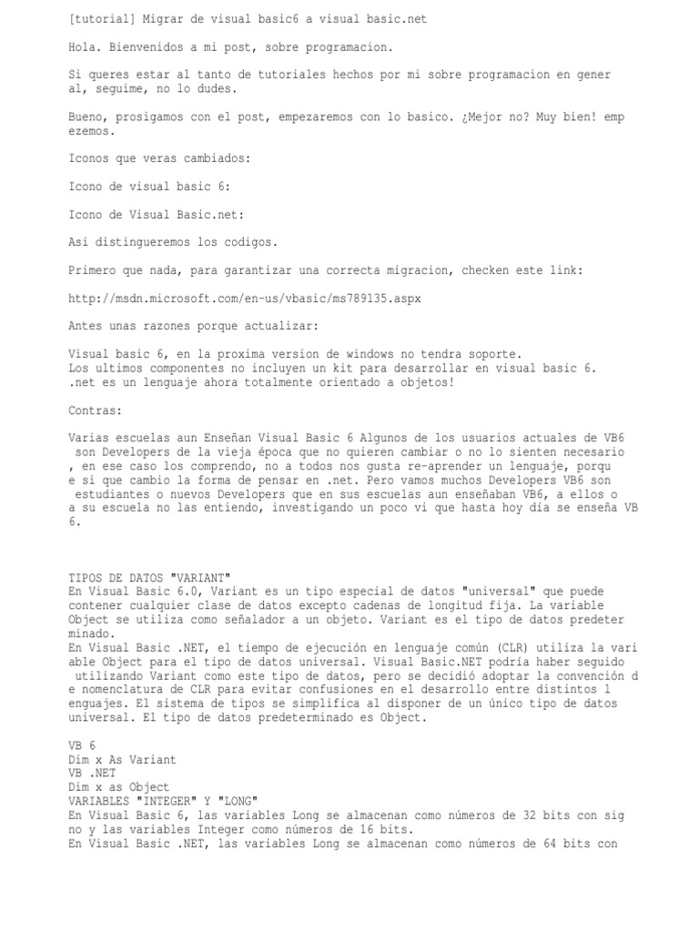 Migrar Vb6 A Net Pdf Básico Net Framework 