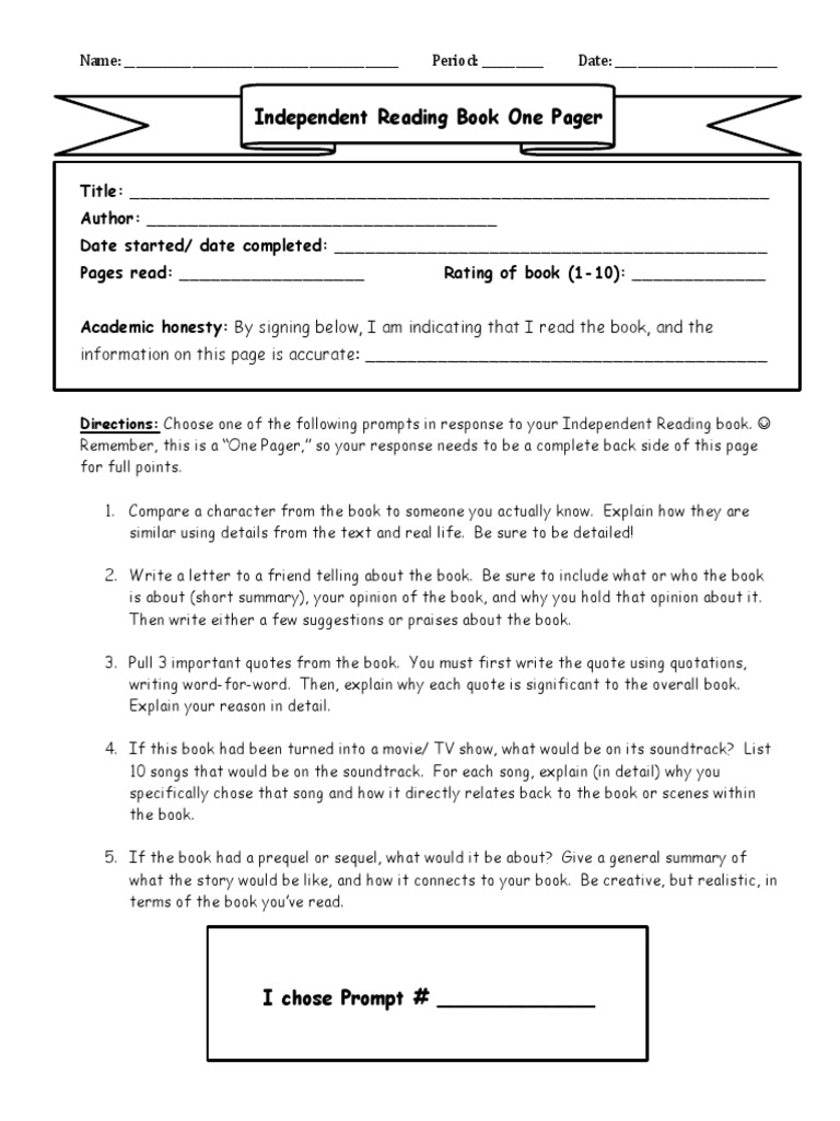 Independent Reading Book One Pager 2 | PDF | Language Arts & Discipline