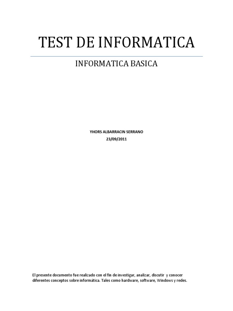Test de Informática Básica: Conceptos Clave | PDF | Impresora ...