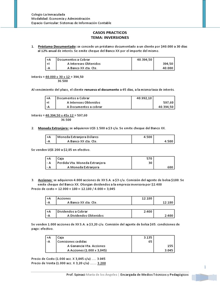 CASOS PRACTICOS Inversiones | PDF | Compartir (Finanzas) | Bancos