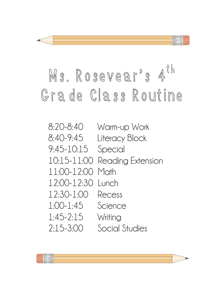 4th Grade Class Daily Schedule | PDF