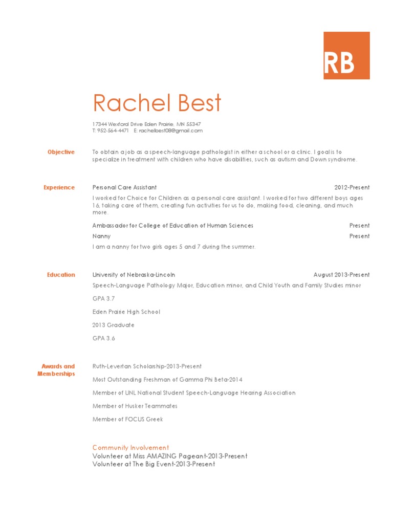 Rachel Best Resume 259 | PDF | Wellness