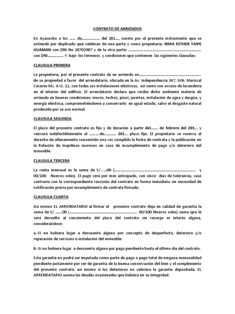 Contrato de Arriendos Formatos | PDF | Pagos | Alquiler