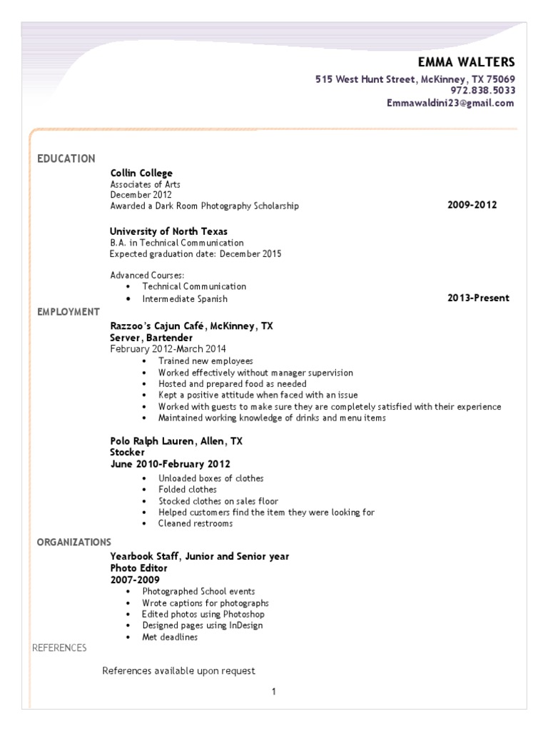 Emma Walters' Resume and Education Summary | PDF | Social Science
