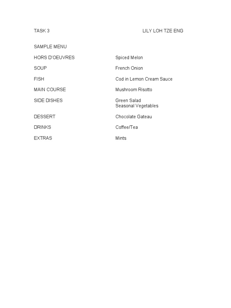 Gourmet Dining Sample Menu | PDF