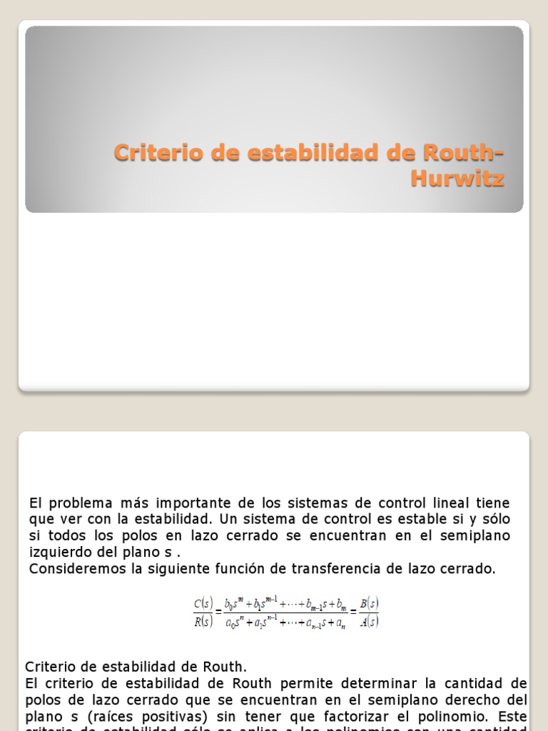 Criterio de Estabilidad de Routh-Hurwitz | PDF | Métodos y materiales ...