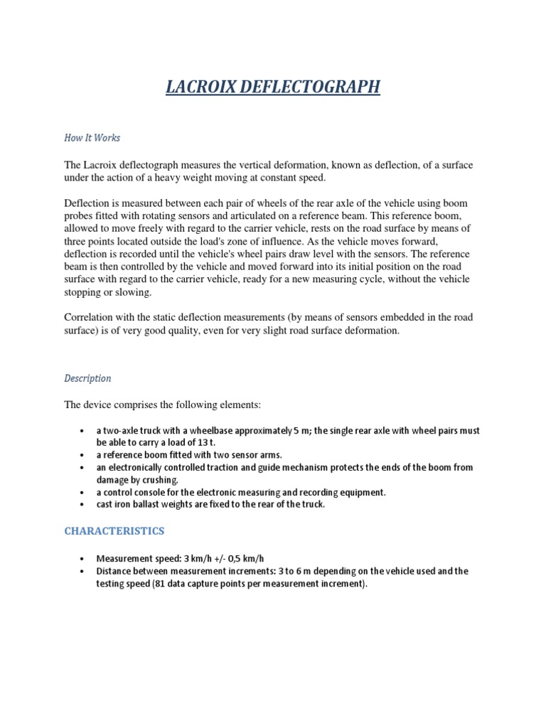 Lacroix Deflectograph | PDF | Bending | Road Surface