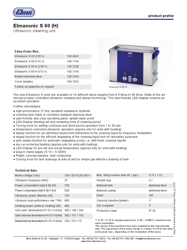 PP Elmasonic S60H GB | PDF | Ultrasound | Electronics