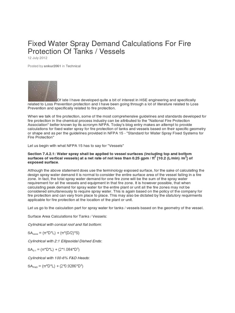 Fixed Water Spray Calculations for Tanks | PDF | Gas Compressor | Sphere