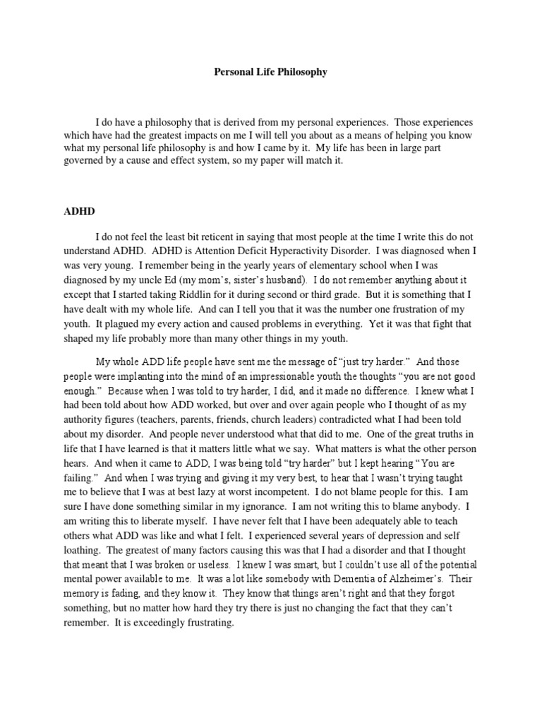 Personal Life Philosophy | Attention Deficit Hyperactivity Disorder ...