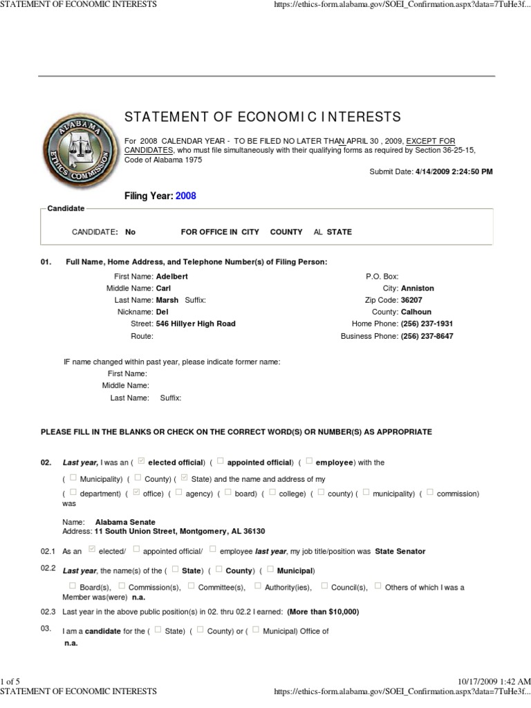 Statement of Economic Interests | PDF | Debt | Economies