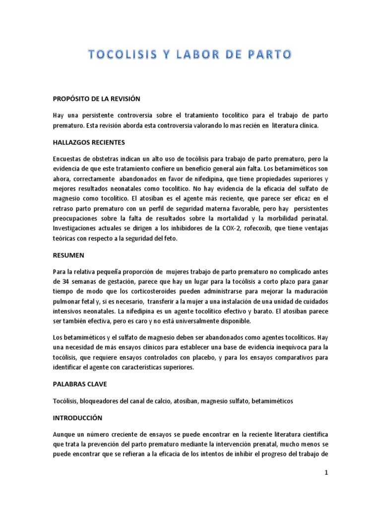 Tocolisis y Labor de Parto Traduccion | PDF | Parto | Parto prematuro