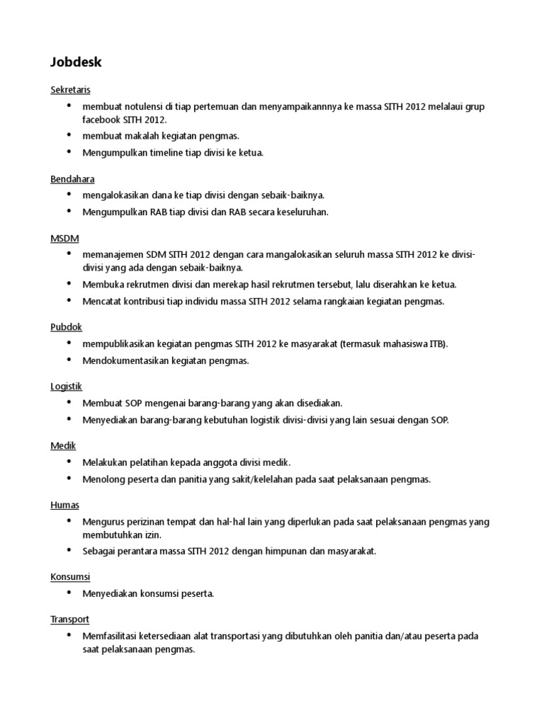 Jobdesk Dan Timeline | PDF | Karier & Perkembangan