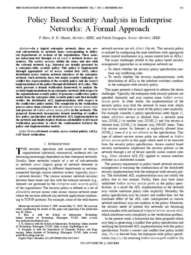 Policy Based Security Analysis in Enterprise Networks: A Formal Approach | PDF | Computer ...