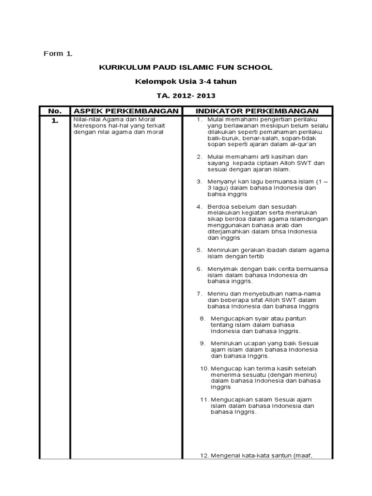 FORM2 SILABUS PAUD Prota & Promes | PDF | Kajian Bahasa Asing ...