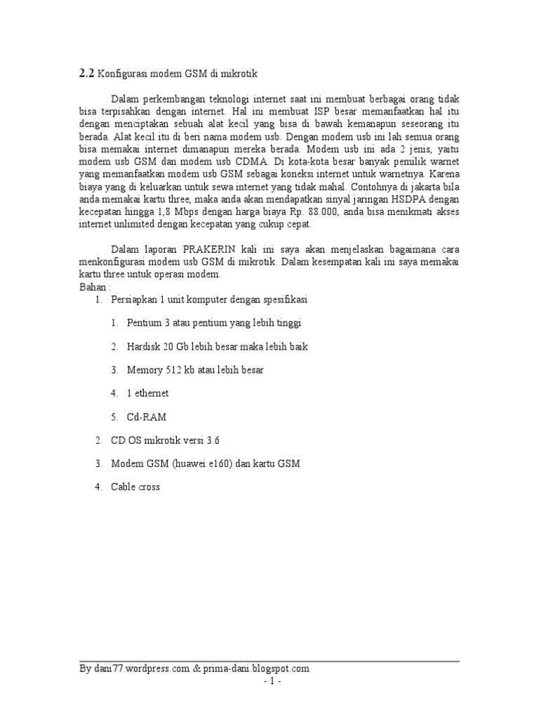 Konfigurasi Modem GSM Di Mikrotik | PDF