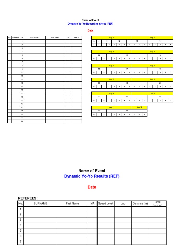 Dynamic Yo-Yo Test Score Sheet | PDF