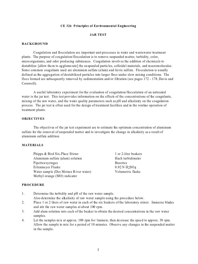 Jar Test | PDF | Environmental Engineering | Water Pollution