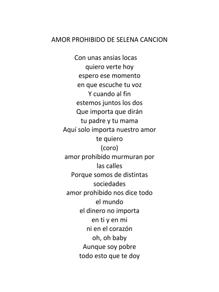 Amor Prohibido de Selena Cancion | PDF
