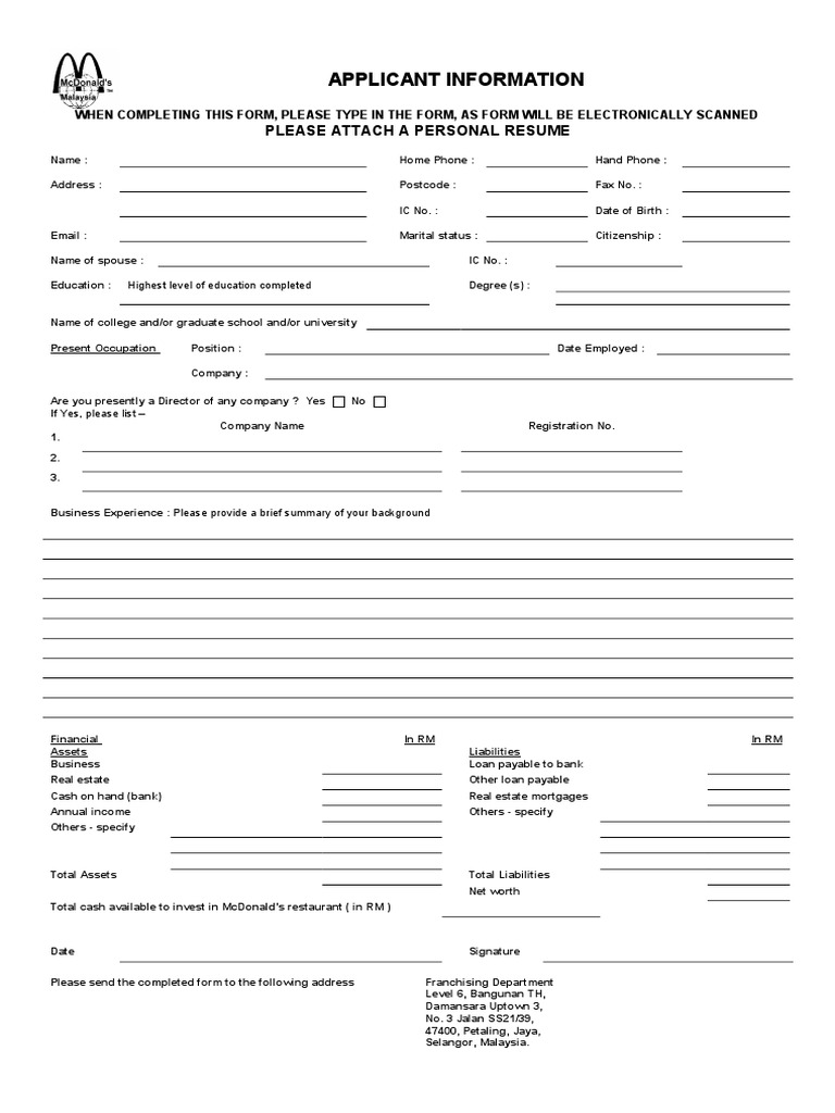 Franchise Application Form | PDF
