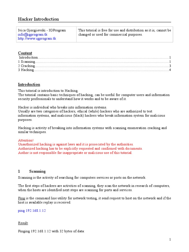 Hacker Introduction | PDF | Security Hacker | Password