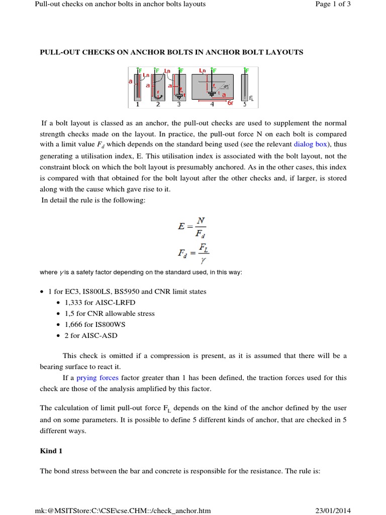 Pull-Out Checks On Anchor Bolts in Anchor Bolt Layouts: Dialog Box ...
