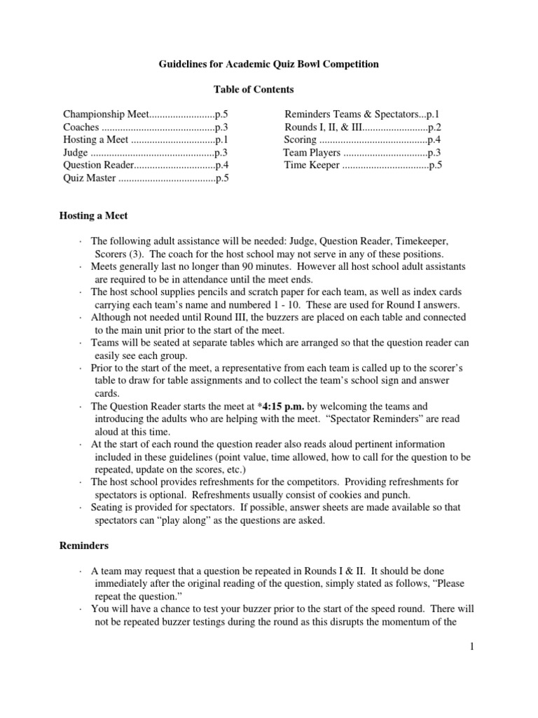 Academic Quiz Bowl Guidelines | PDF | Advice (Opinion) | Leisure