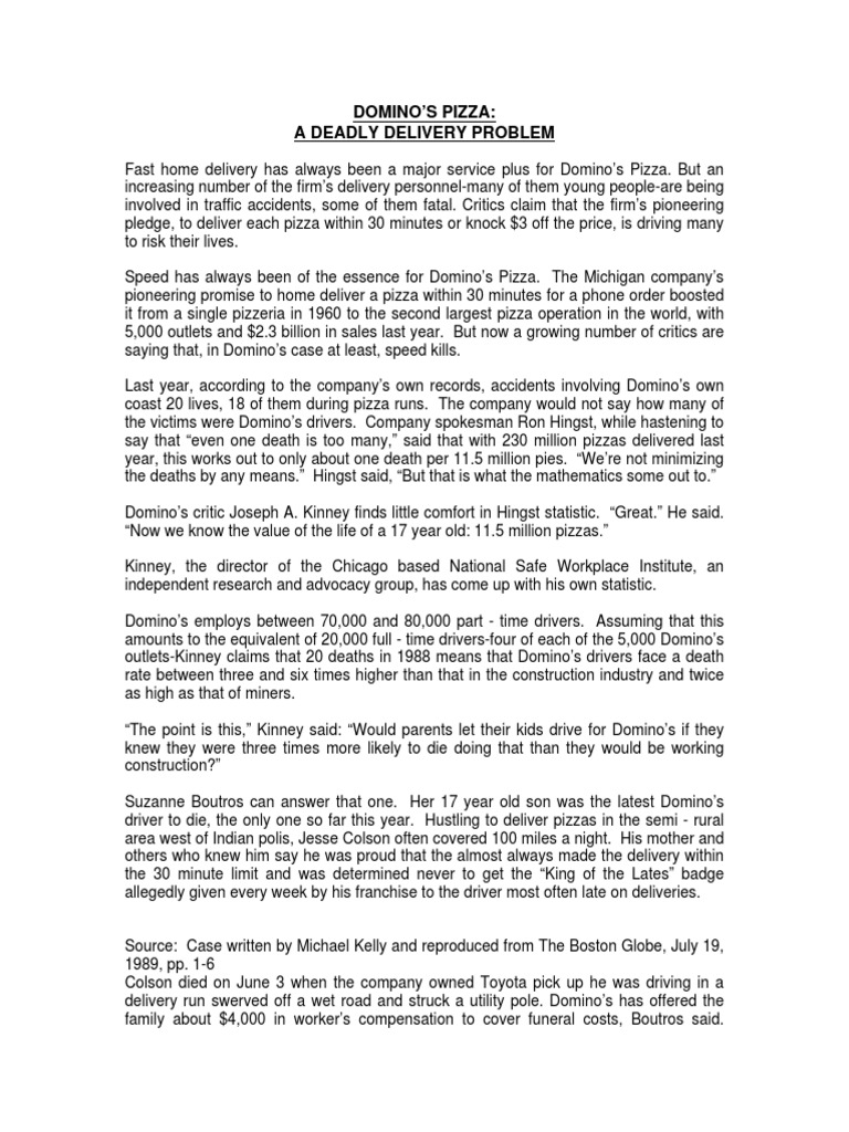 Domino'S Pizza: A Deadly Delivery Problem | PDF | Domino's Pizza ...