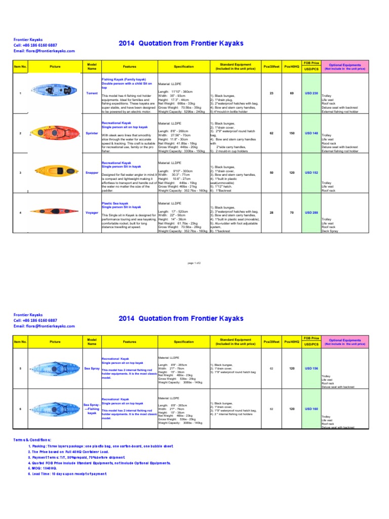 Frontier Kayaks 2014 Quotation | PDF | Kayak | Paddling