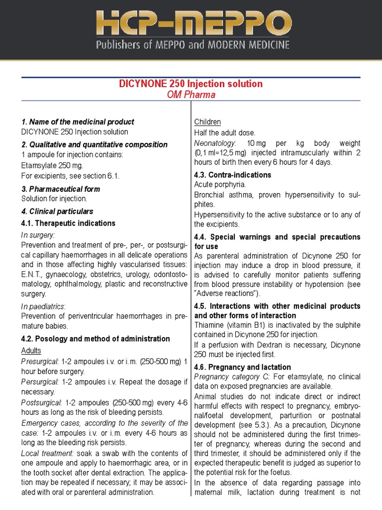 Dicynone Injection | PDF | Injection (Medicine) | Pregnancy