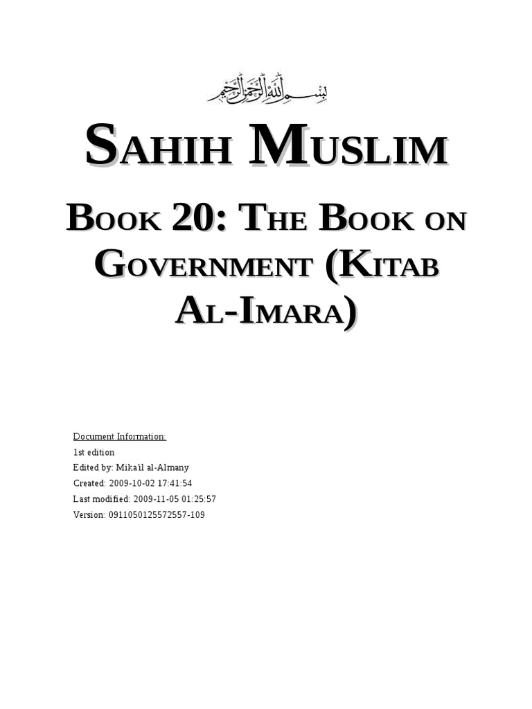 Sahih Muslim - Book 20 - The Book On Government (Kitab Al-Imara) | PDF ...
