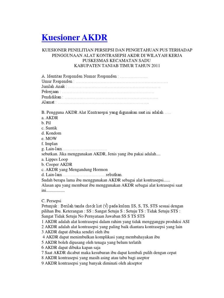Kuesioner AKDR | PDF